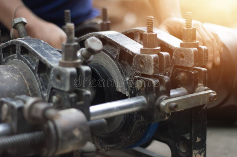 Plumbers Use Tools To Connect Large Water Pipes Stock Photo - Image of ...