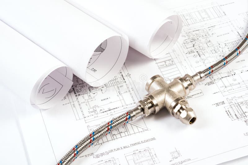 Plumbing and Drawings, Construction Still Life Stock Photo - Image of ...
