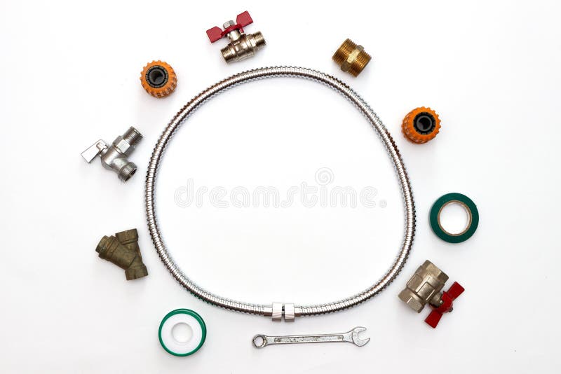 Plumbing Flat Lay Background with Copy Space. Work Tools and Pipeline ...