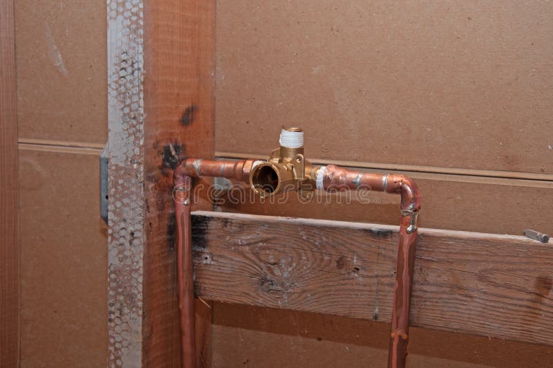 Plumbing - New Copper Pipes for Shower Stock Image - Image of shower ...
