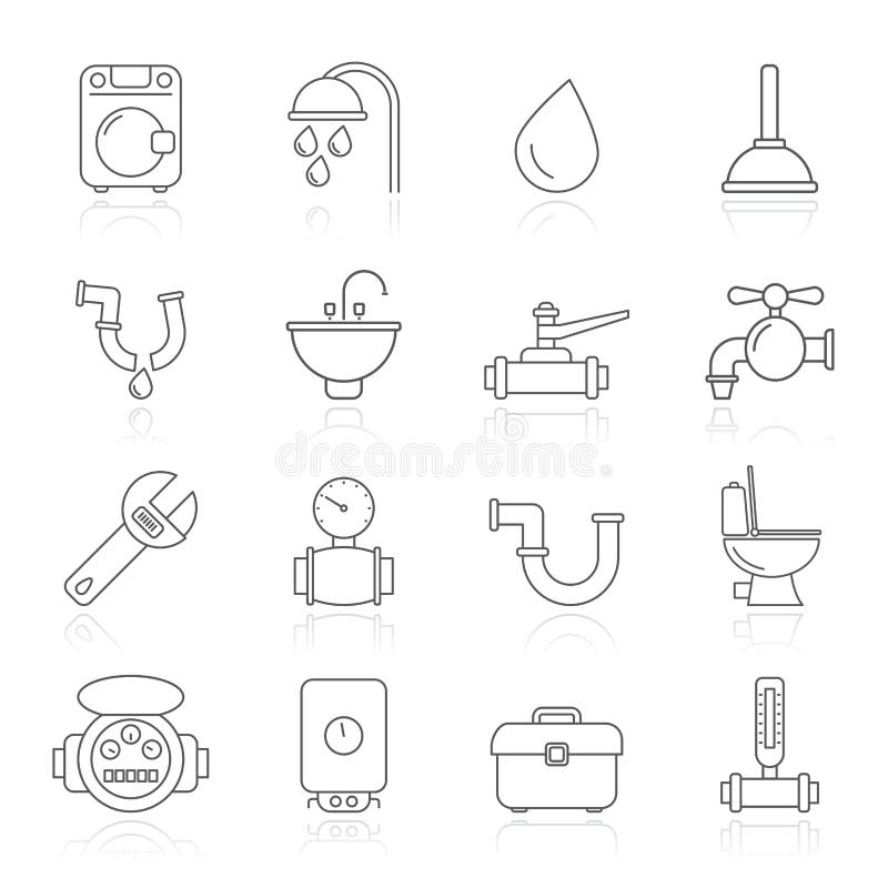 Plumbing Objects and Tools Icons Stock Illustration - Illustration of ...