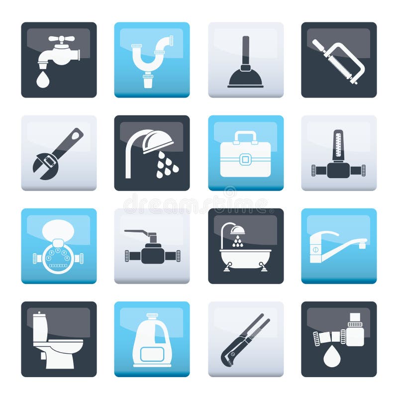 Plumbing Objects and Tools Icons Stock Vector - Illustration of faucet ...