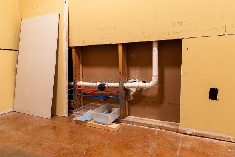 Plumbing Pipes in Kitchen Renovation Stock Photo - Image of renovation ...