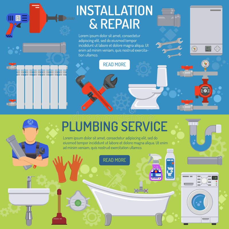 Plumbing Service Banners stock vector. Illustration of maintenance ...