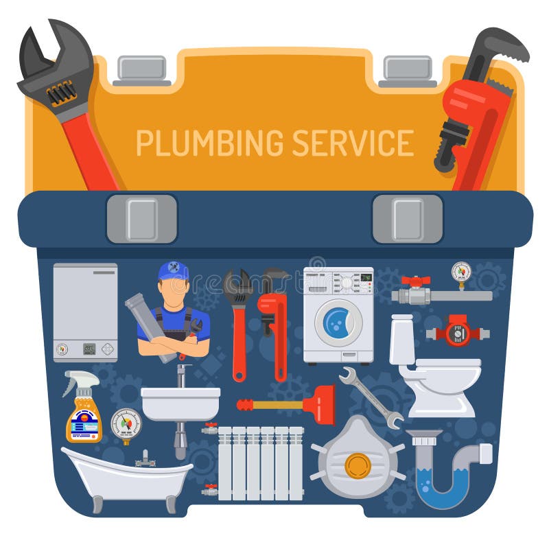 Plumbing Equipment Toolbox With Tools Kit Stock Vector - Illustration ...