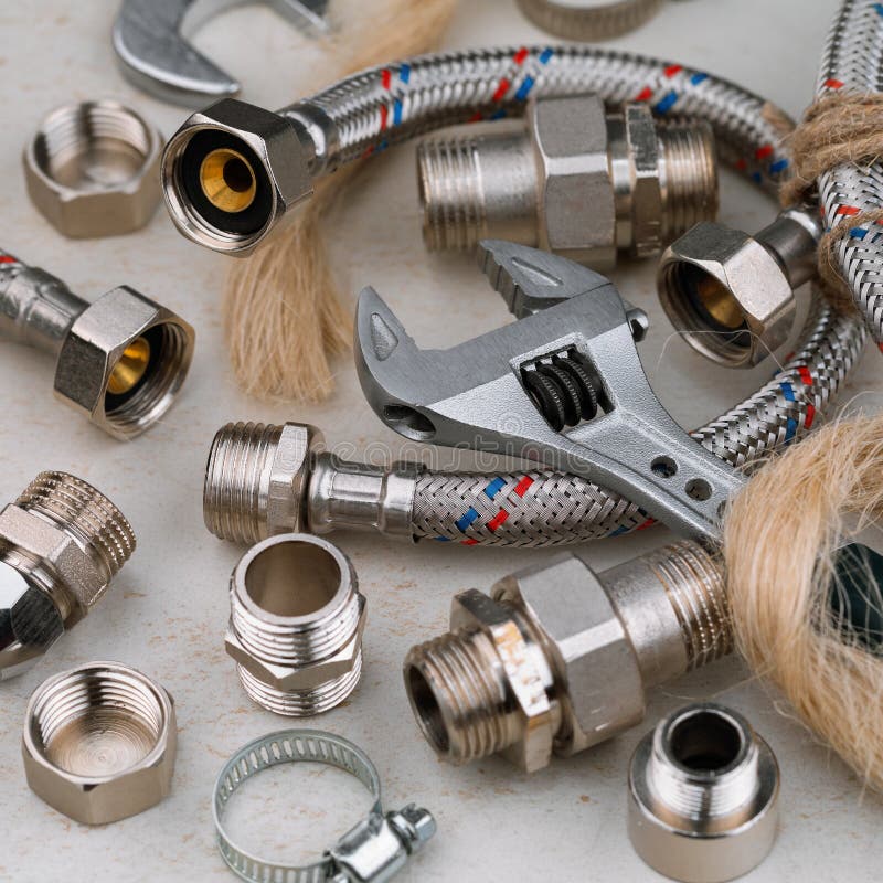 Plumbing Tools for Connecting Water Taps Stock Image - Image of hose ...