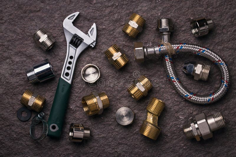 Plumbing Tools for Connecting Water Taps Stock Image - Image of hose ...