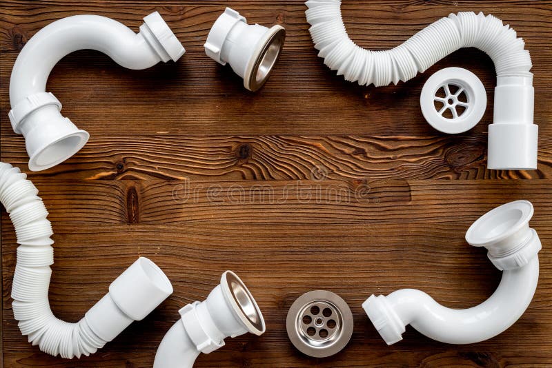 Plumbing Work Background Frame. Plumbing Pipes and Tools Stock Photo ...
