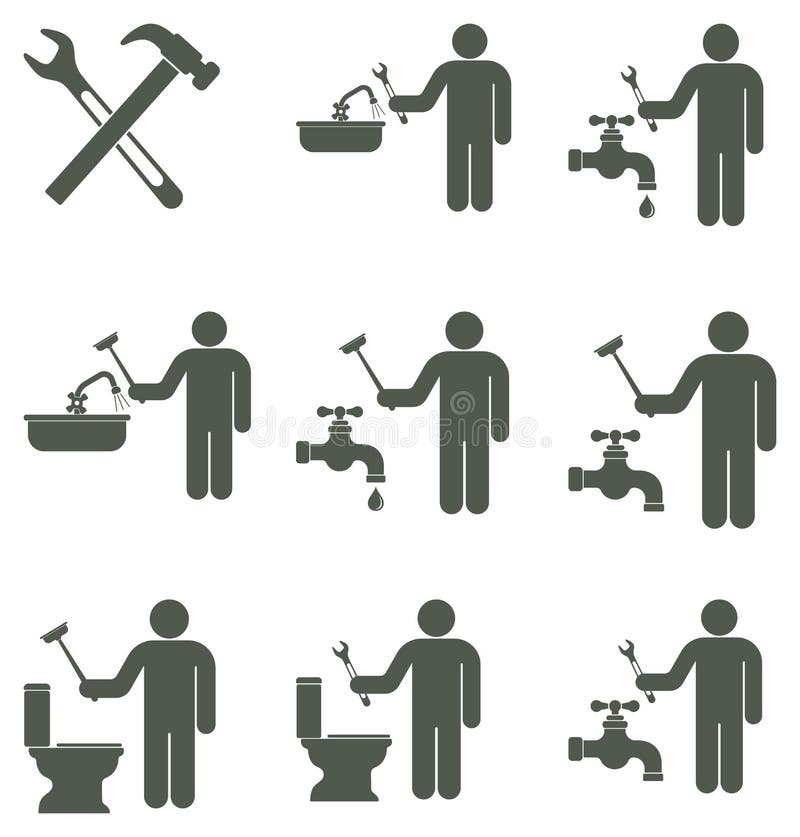 Plumbing Work Symbol Icons Set Stock Vector - Illustration of sanitary ...