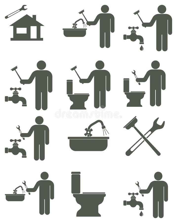 Plumbing Work Symbol Icons Set Stock Vector - Illustration of drop ...