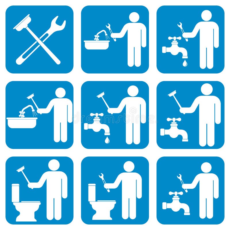 Plumbing Work Symbol Icons Set Stock Vector - Illustration of sanitary ...