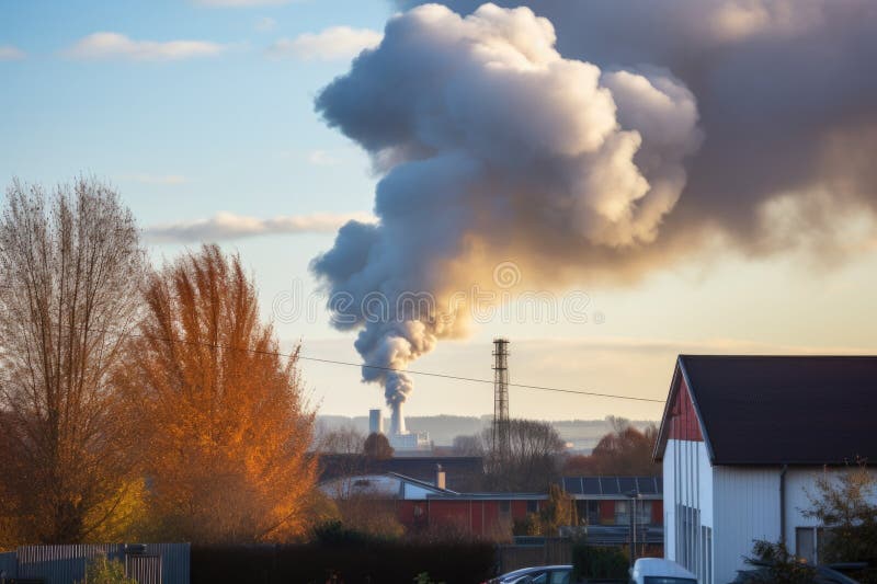 Plume of Dense Smoke Emanating from Factory Chimneys Stock Illustration ...