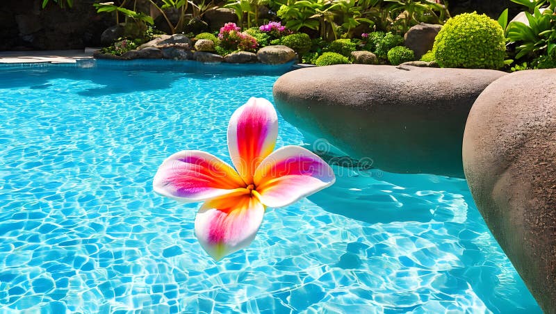 Plumeria Flower in the Swimming Pool Stock Illustration - Illustration ...
