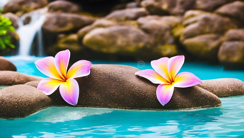 Plumeria Flower in the Swimming Pool Stock Illustration - Illustration ...