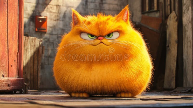 Plump Orange Cat with Grumpy Expression in 3D Render Stock Illustration ...