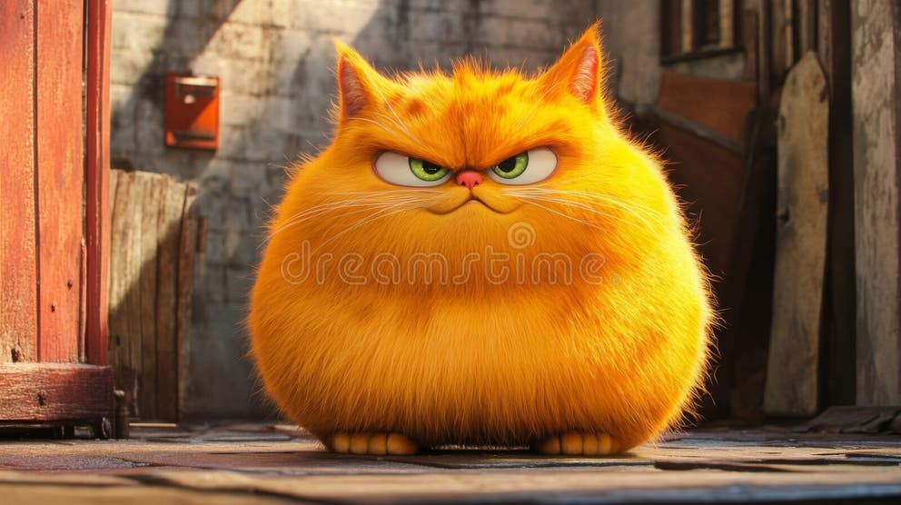 Plump Orange Cat with Grumpy Expression in 3D Render Stock Illustration - Illustration of round ...