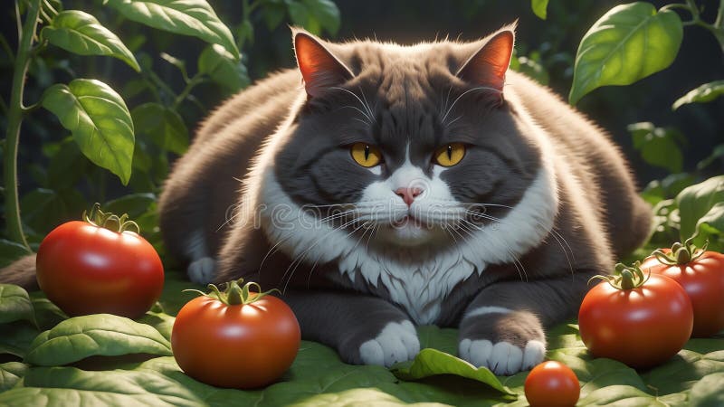 A Plump Tomato Morphing into a Contented Cat Lounging Ai Generated ...