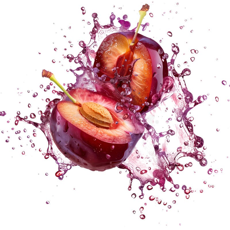 Plums Exploding and Bursting into Pieces with Juice Splatters in ...