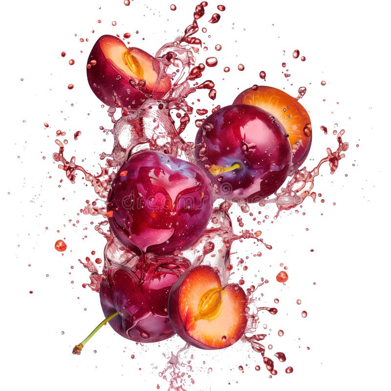 Plums Exploding and Bursting into Pieces with Juice Splatters in ...