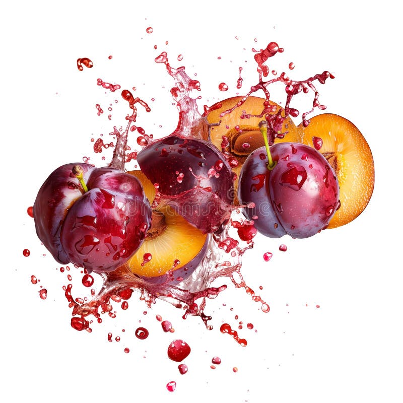 Plums Exploding and Bursting into Pieces with Juice Splatters in ...