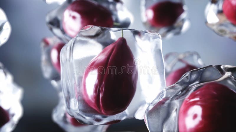 Plums in Ice Cubes. Food and Broadcast Concept. Realistic Ice Materials ...