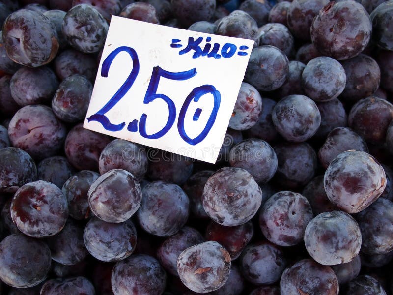Plums with price tag stock image. Image of blue, clouseup - 95082309
