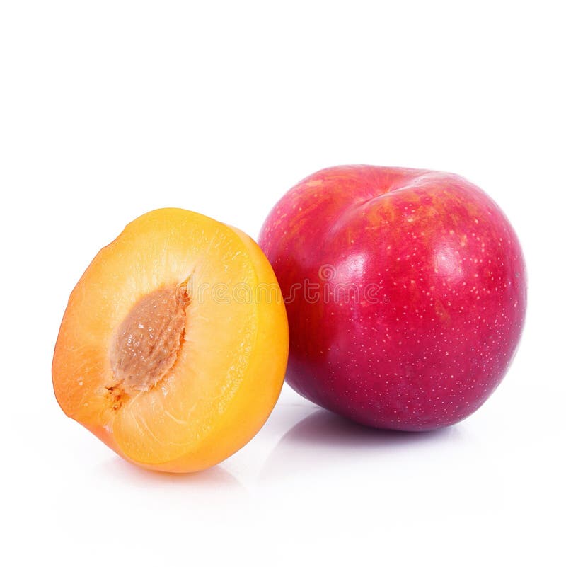 Group of Ripe Oval Victoria Plums from England on White Background with ...