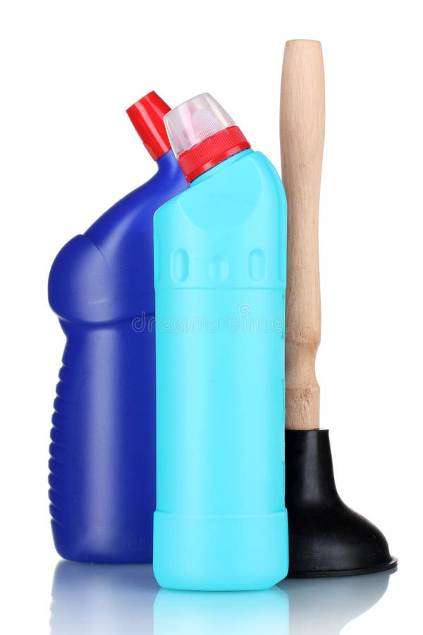 Plunger and Detergent Bottles Stock Photo - Image of plastic, solution ...