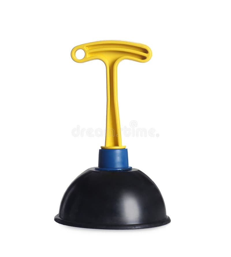 Plunger with Plastic Handle and Pipe Wrench on White Table Stock Image ...
