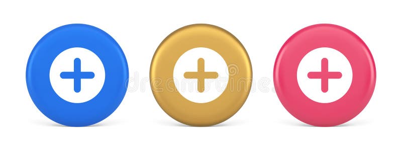 Plus Add Button Mathematical Addition Symbol 3d Realistic Circle Icon ...