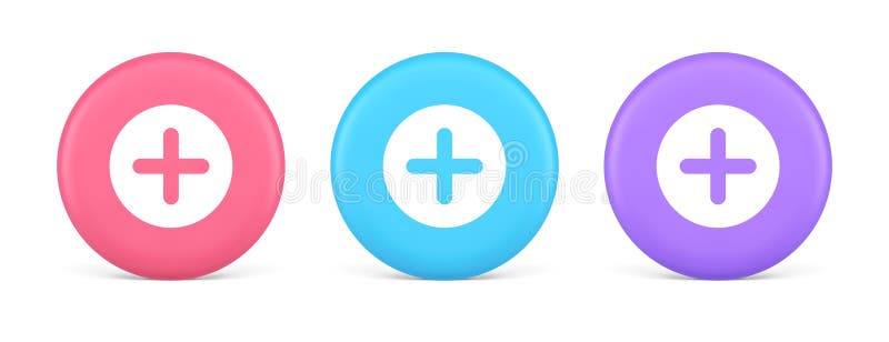 Plus Add Button Mathematical Addition Symbol 3d Realistic Circle Icon ...