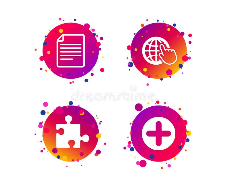 Plus Circle and Puzzle Signs. File, Globe. Vector Stock Vector ...