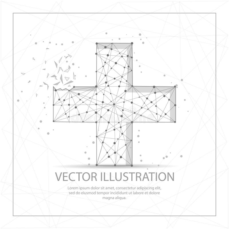 Plus or Cross Digitally Drawn Low Poly Wire Frame on White Background ...