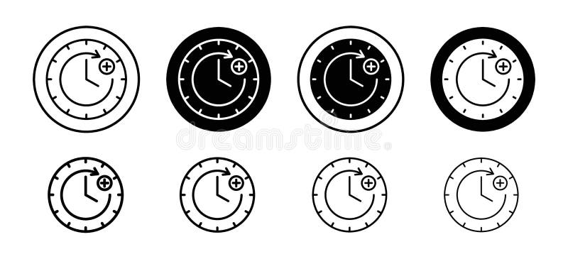 Plus Hours Vector Icon Set Collection. Plus Hours Outline Flat Icon ...