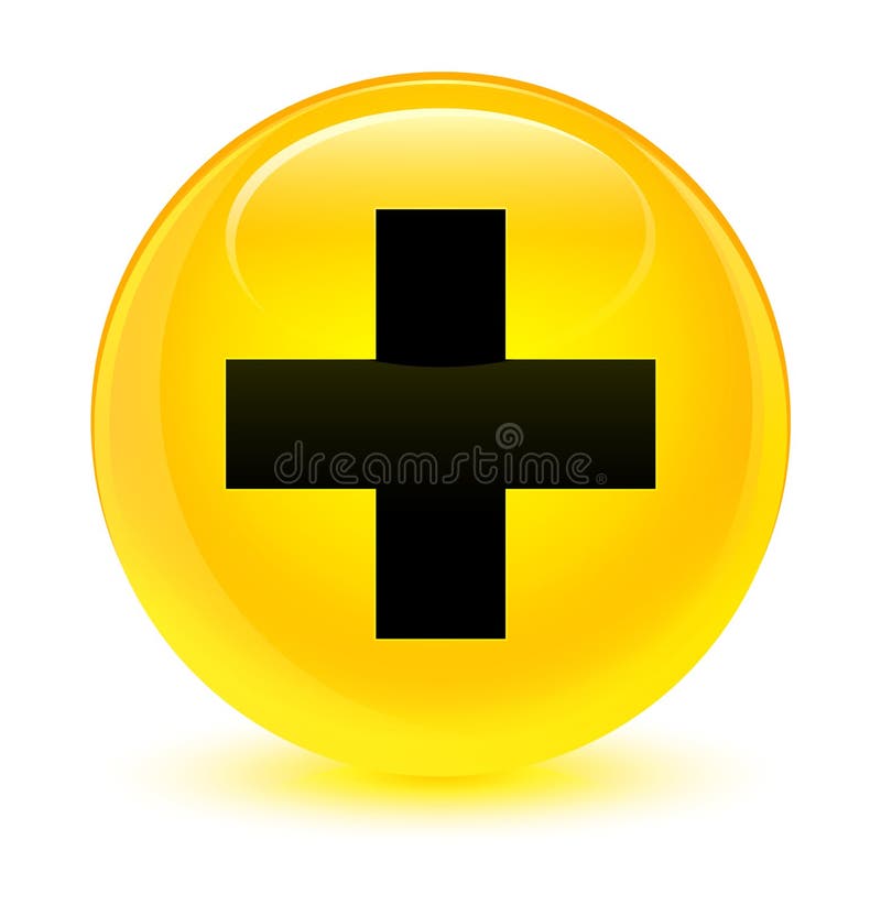 Plus Icon Glassy Yellow Round Button Stock Illustration - Illustration ...