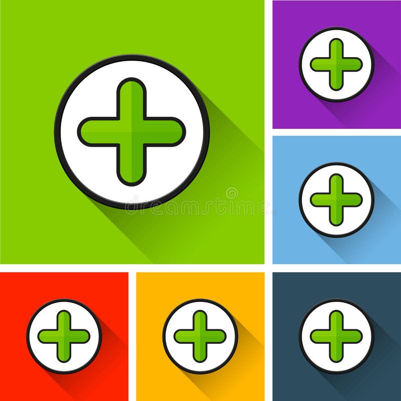 Plus Icons with Long Shadow Stock Vector - Illustration of plus, icon ...
