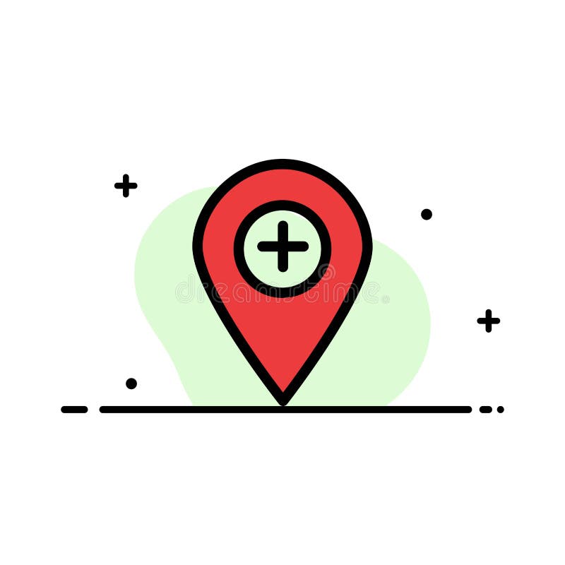 Plus, Location, Map, Marker, Pin Business Flat Line Filled Icon Vector ...