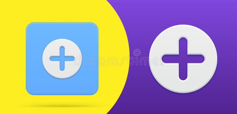 Plus Mathematics Symbol Squared and Circle Button 3d Simple Icon Vector ...