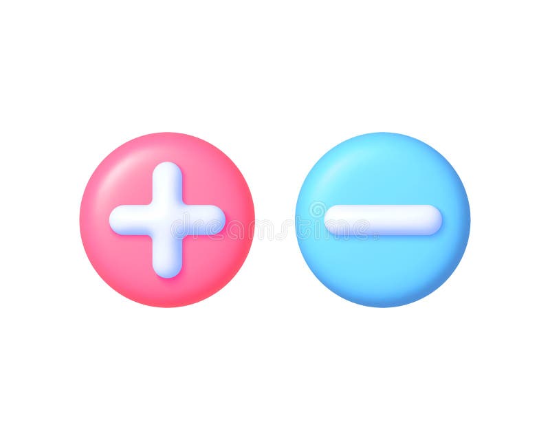Plus Minus in 3d Style on White Background. 3d Cartoon Vector Icon ...