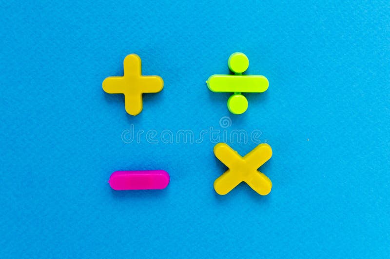 Plus, Minus, Divide, Multiply on Blue Background Stock Photo - Image of ...