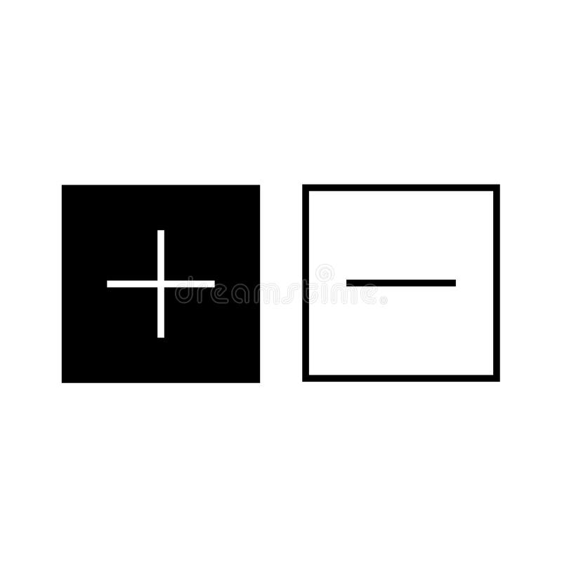 Set of White Minus & Plus Signs Icons, Flat Square Buttons. Stock ...