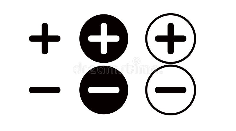 Plus and Minus Icon Set. Black and White Editable Flat Illustration ...