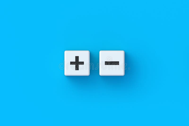 Plus and Minus Symbol on Cubes. Choice Concept. Budget Size Stock ...