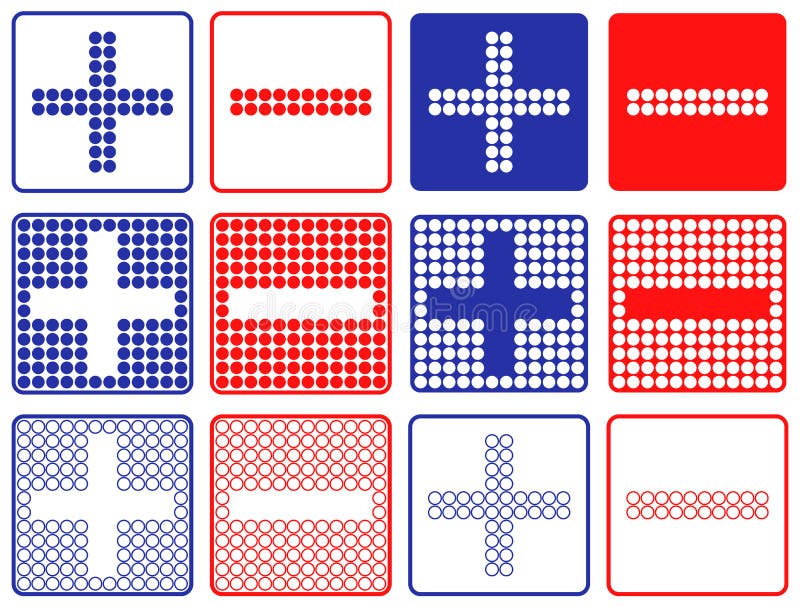 Plus Minus Symbols Patchwork of Color Dots. Stock Vector - Illustration ...