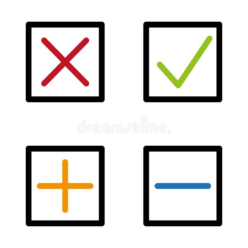 Plus Minus Tick Square. Cross Symbol. Vector Illustration. Stock Image ...
