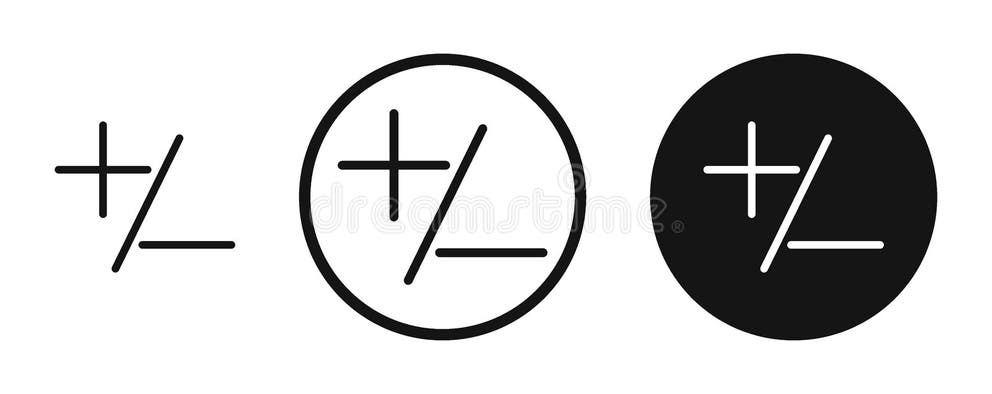 Plus Minus Vector Icon Set in Black and White Outlines Stock Vector ...