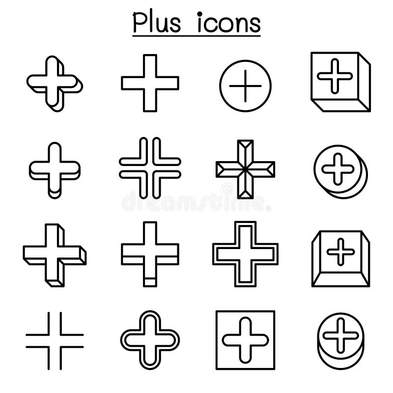 Plus, Positive , Cross Add Icon Set in Thin Line Style Stock Vector ...