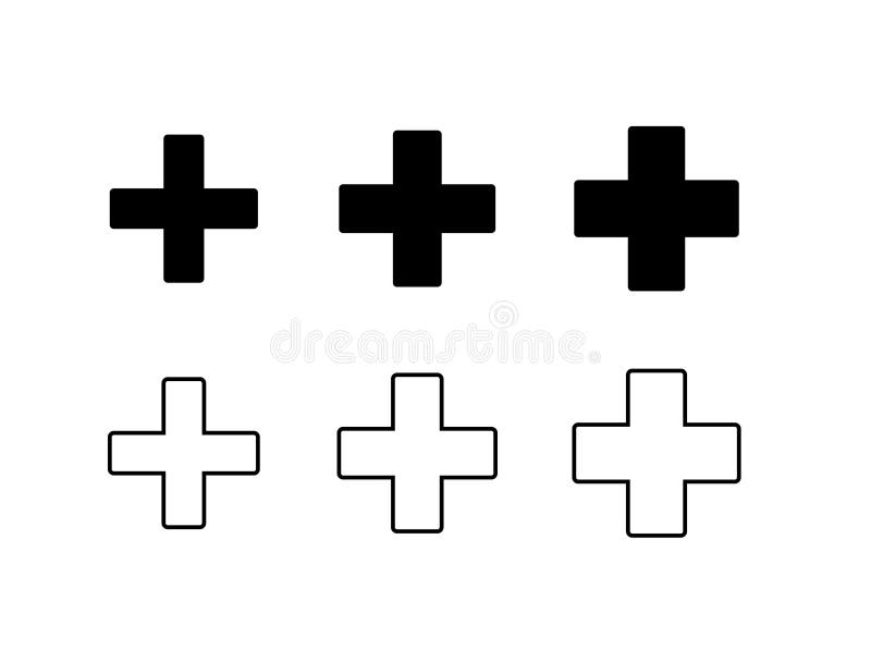 Plus or Positive Icon Set, Collection of Medical Cross Symbol Stock ...