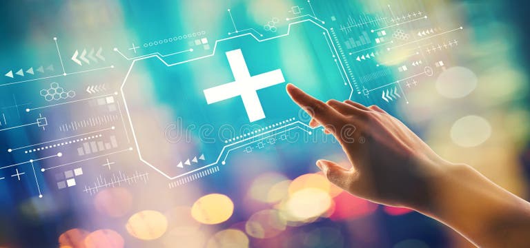 Plus Sign with Hand Pressing a Button Stock Image - Image of business ...