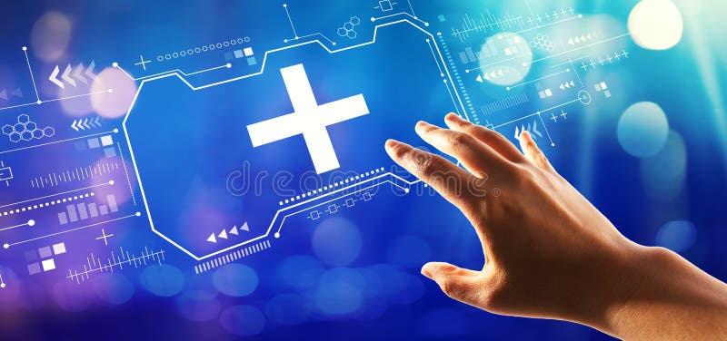 Plus Sign with Hand Pressing a Button Stock Illustration - Illustration ...